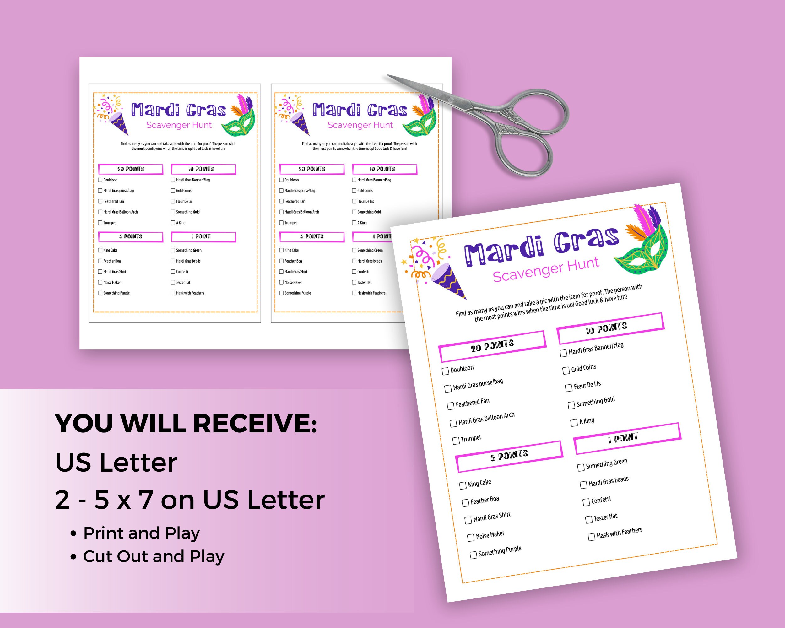 Mardi Gras Scavenger Hunt Game, Fat Tuesday Party Game, Printable Mardi ...