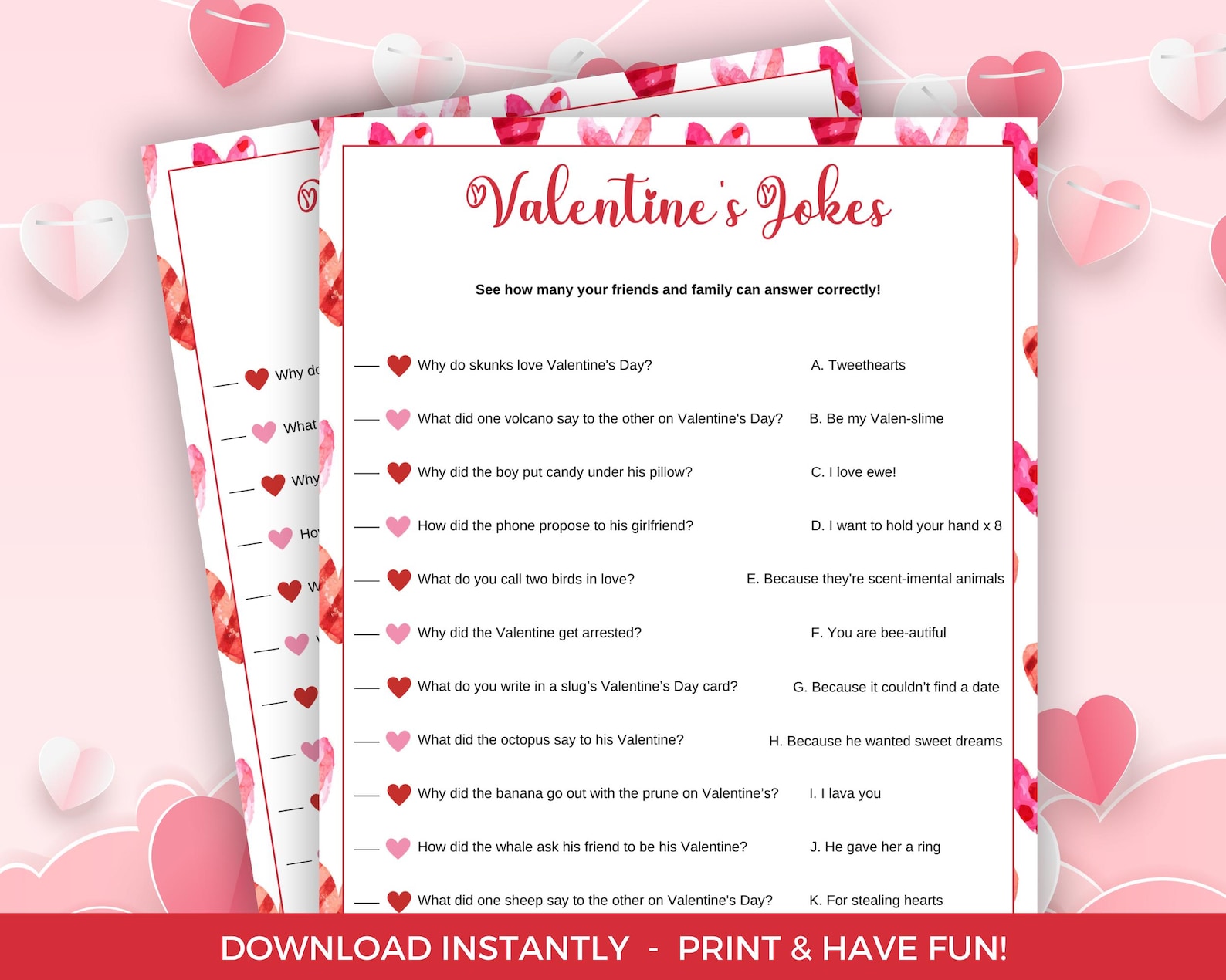 Valentine's Day Jokes, Printable Valentine's Day Riddles Game ...
