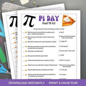 Pi Day Riddle Me This, Printable Pi Day Math Jokes Activity, Pi Day ...