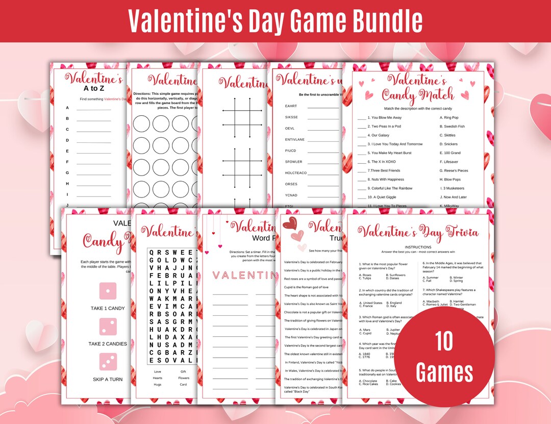 Printable Valentine Day Game Bundle, Valentines Games for Kids ...