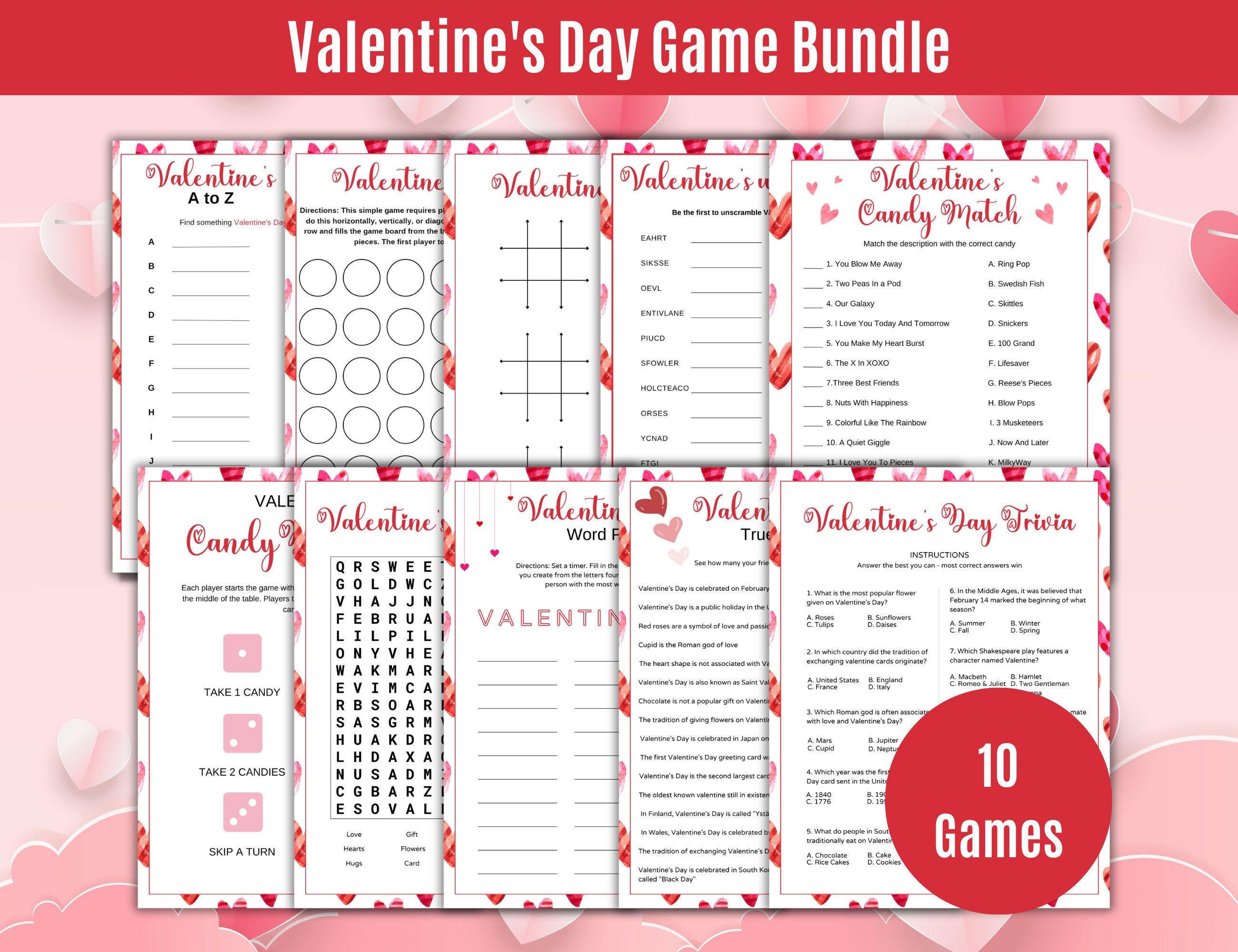 Printable Valentine Day Game Bundle, Valentines Games for Kids ...