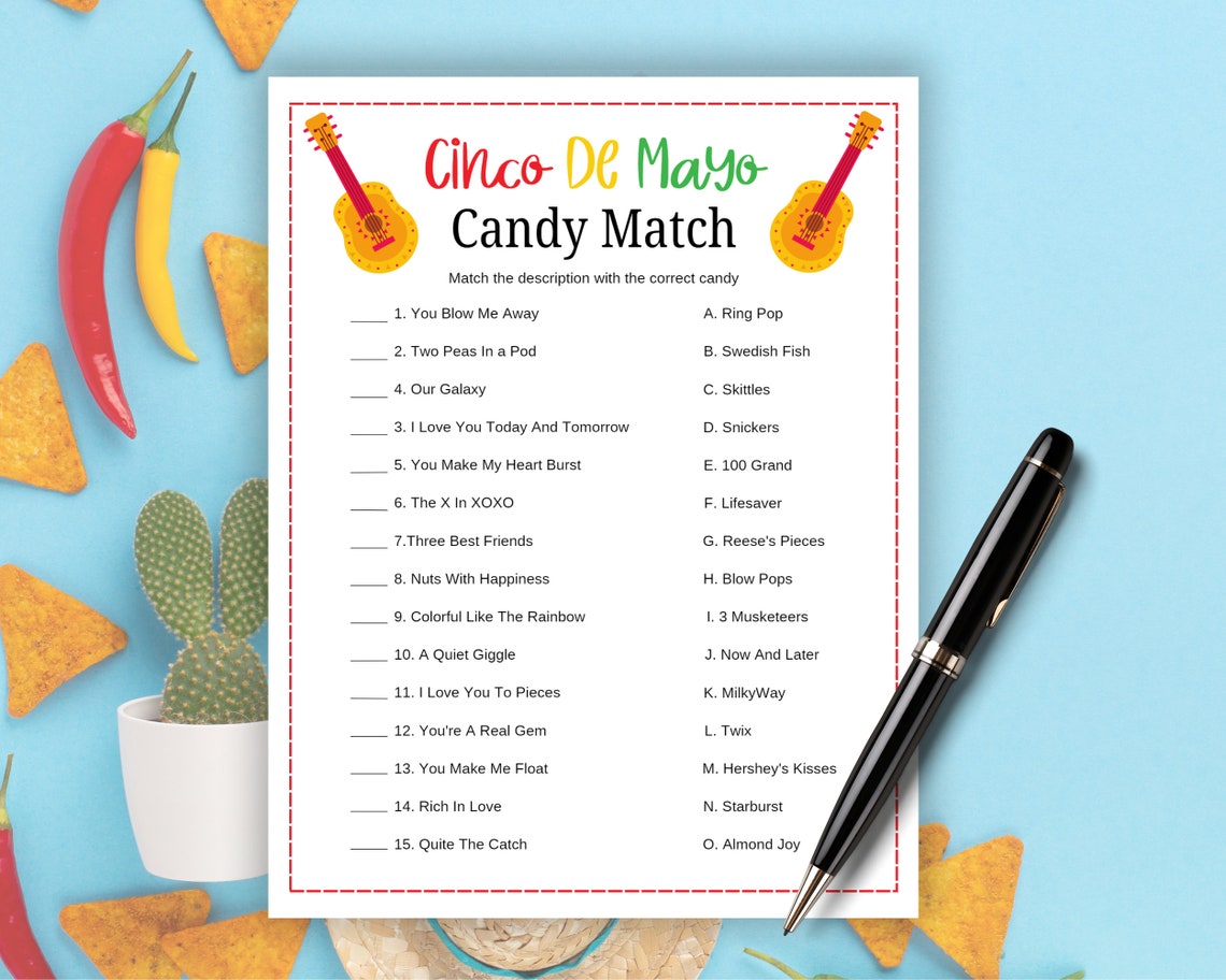 Cinco De Mayo Candy Match Game, Printable Cinco De Mayo Activity, Cinco ...