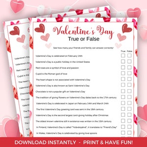 Valentine's Day True or False Game, Printable Valentine's Day Game ...