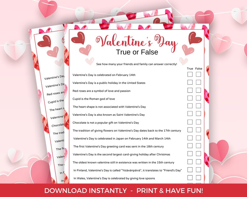 Valentine's Day True or False Game, Printable Valentine's Day Game ...