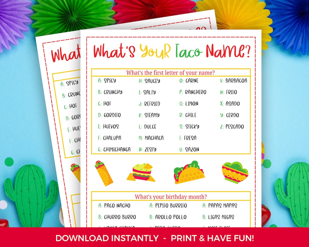 Cinco De Mayo What's Your Taco Name Game, Printable Cinco De Mayo ...