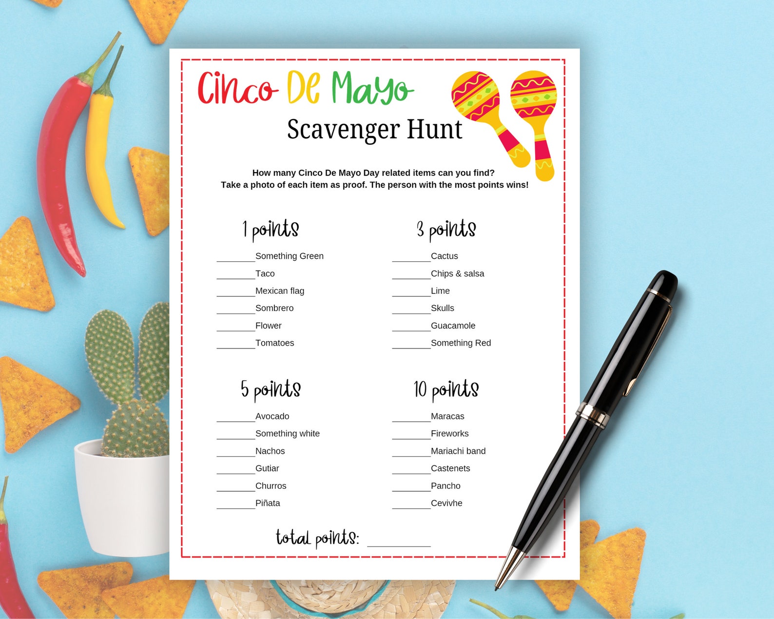 Cinco De Mayo Scavenger Hunt Game, Printable Cinco De Mayo Activity ...