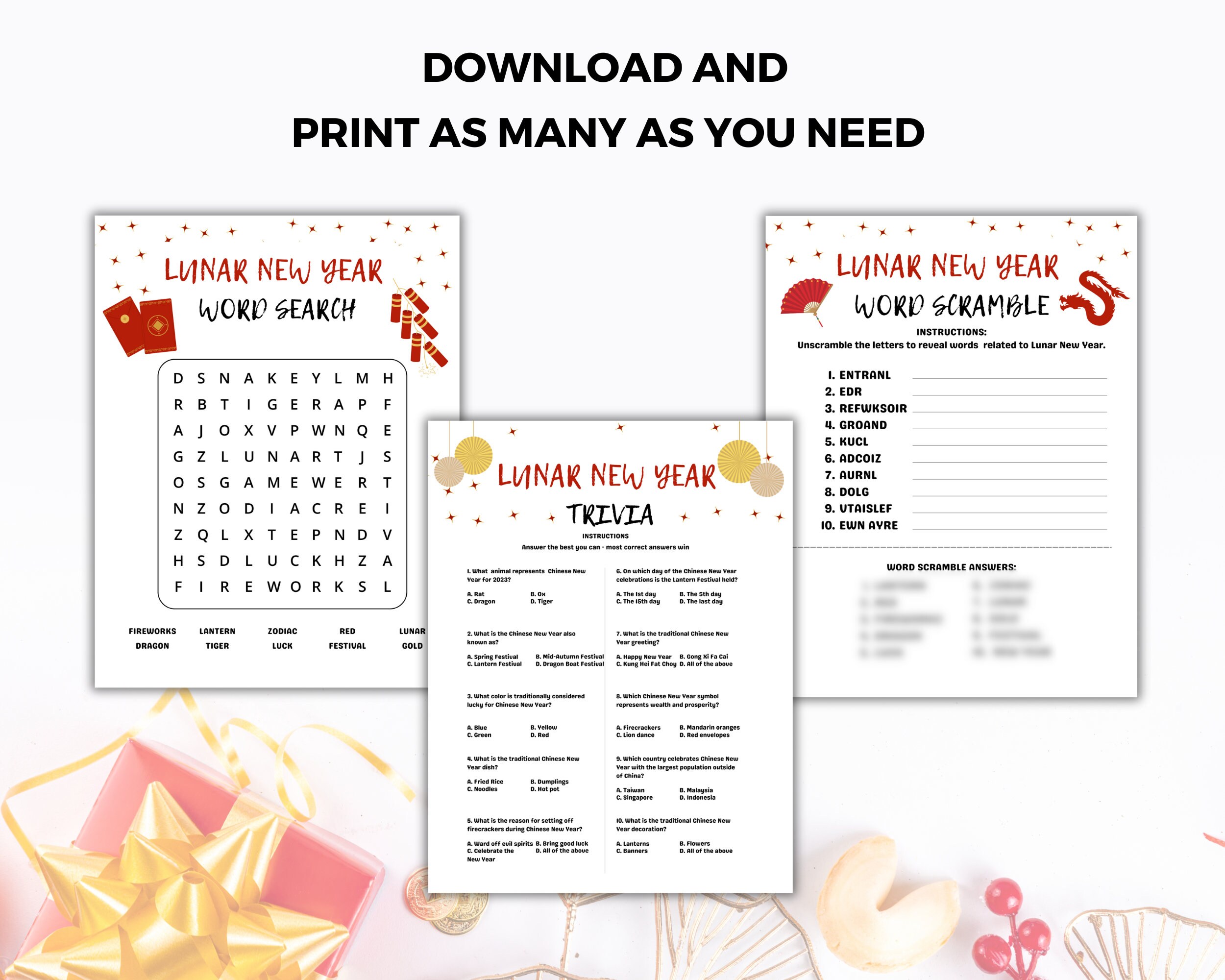 Lunar New Years Game Bundle, Printable Chinese New Years Game Bundle ...