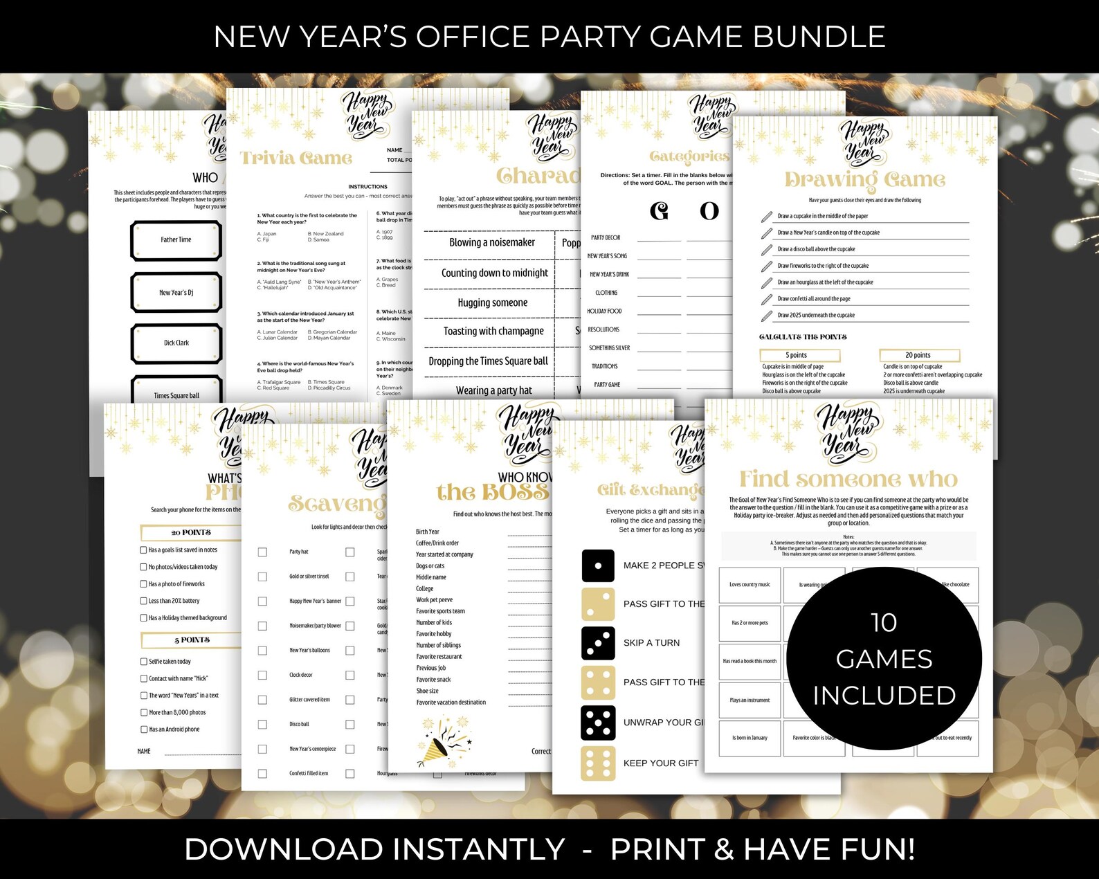 New Year's Drawing Game, Printable Drawing Challenge Game, New Years ...