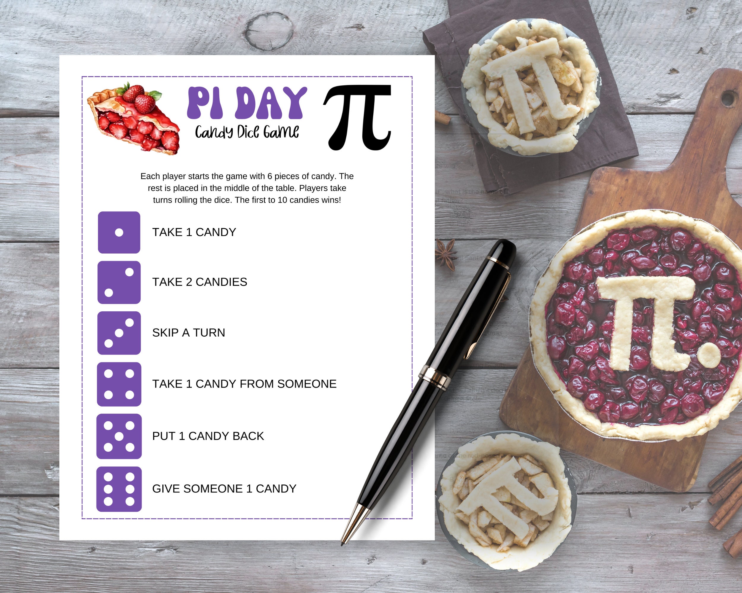 Pi Day Candy Dice Game, Printable Pi Day Candy Dice Activity, Pi Day ...