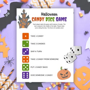 Printable Halloween Candy Dice Game, Halloween Candy Game, Candy Dice ...