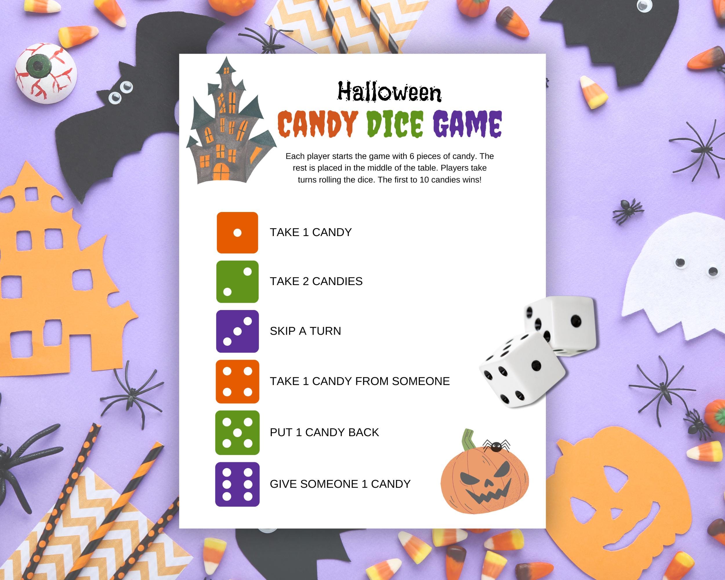 Printable Halloween Candy Dice Game, Halloween Candy Game, Candy Dice ...