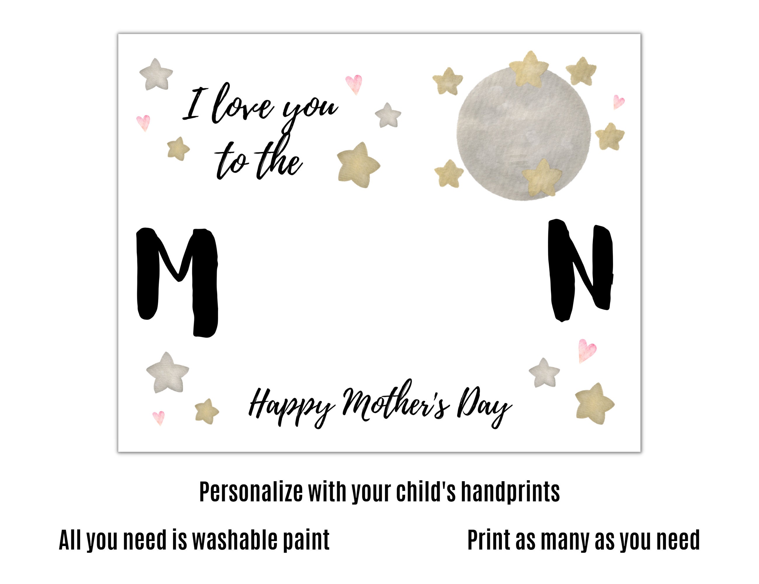 I Love You to the Moon Handprint Art, Mother's Day Printable, Mother's ...