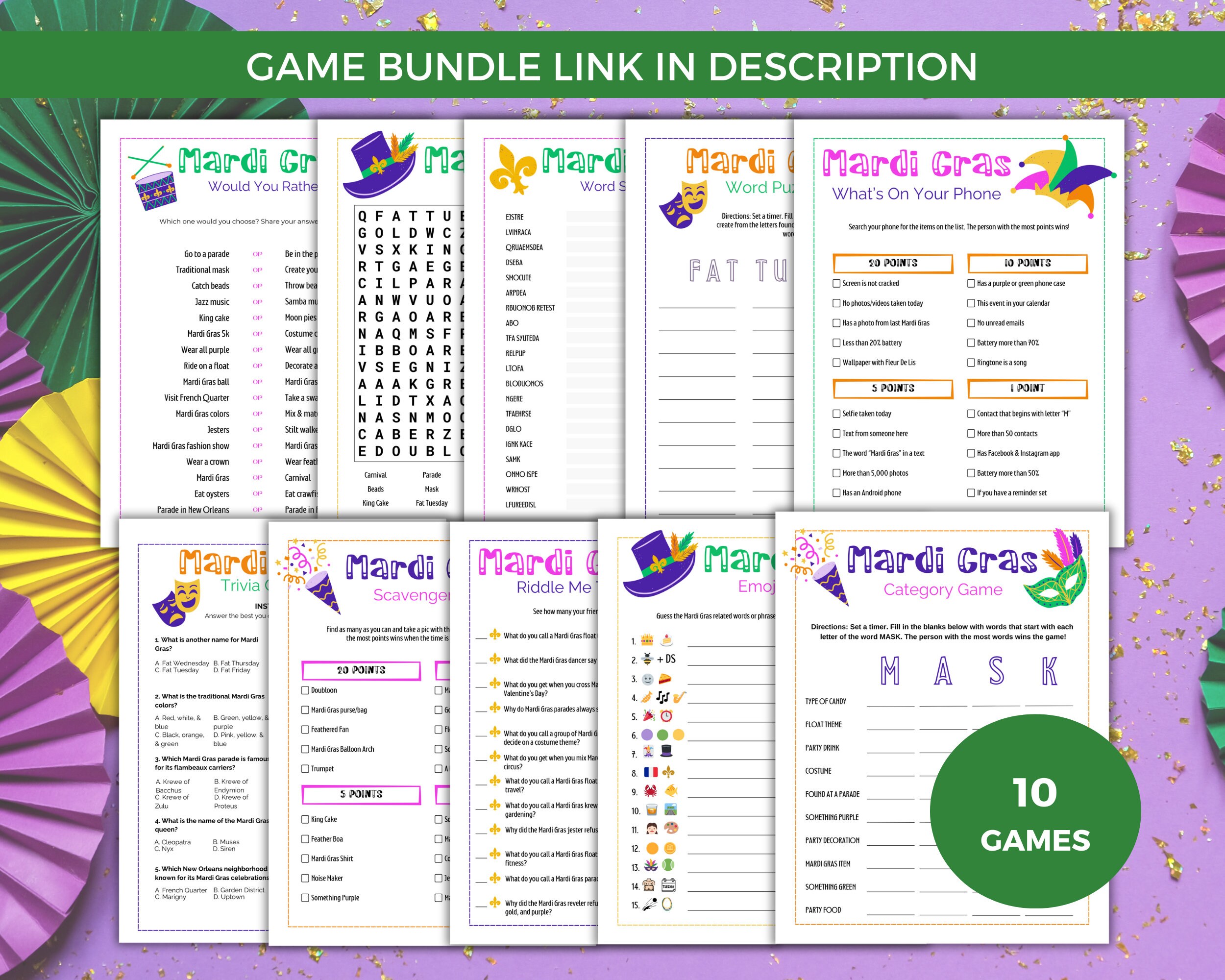 Mardi Gras Word Puzzle Game, Fat Tuesday Party Game, Printable Mardi ...