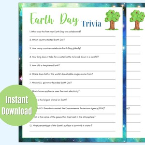 Earth Day Trivia Game, Printable Earth Day Trivia Game for Kids ...