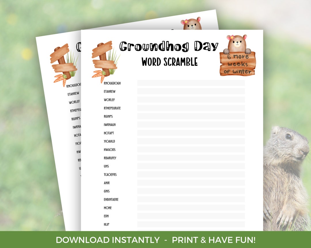 Groundhog Day Word Scramble Game, Groundhog Day Word Game, Printable ...