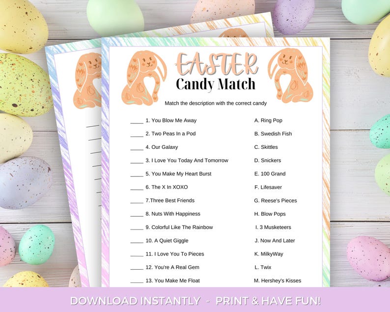 Easter Candy Match Game, Printable Easter Candy Match Activity, Easter ...