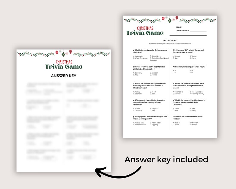 Christmas Trivia Game, Printable Trivia Game, Christmas Party Game ...