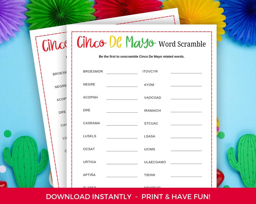 Cinco De Mayo Word Scramble Game, Printable Cinco De Mayo Activity ...