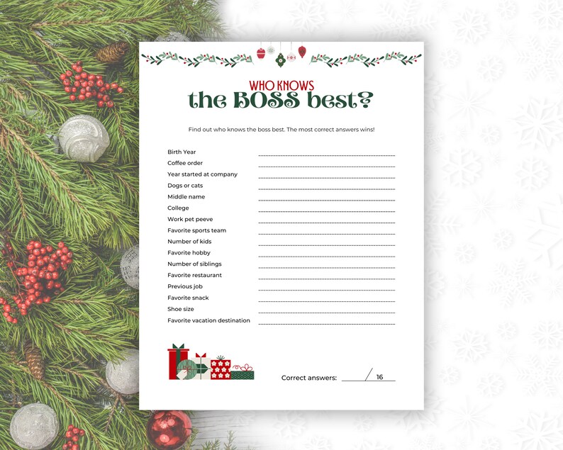 Christmas Office Party Who Knows Boss Best Game, Printable Christmas ...