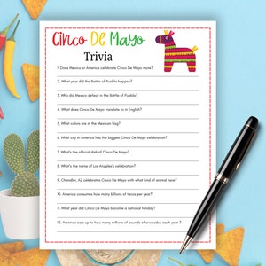 Cinco De Mayo Trivia Game, Printable Cinco De Mayo Activity, Cinco De ...