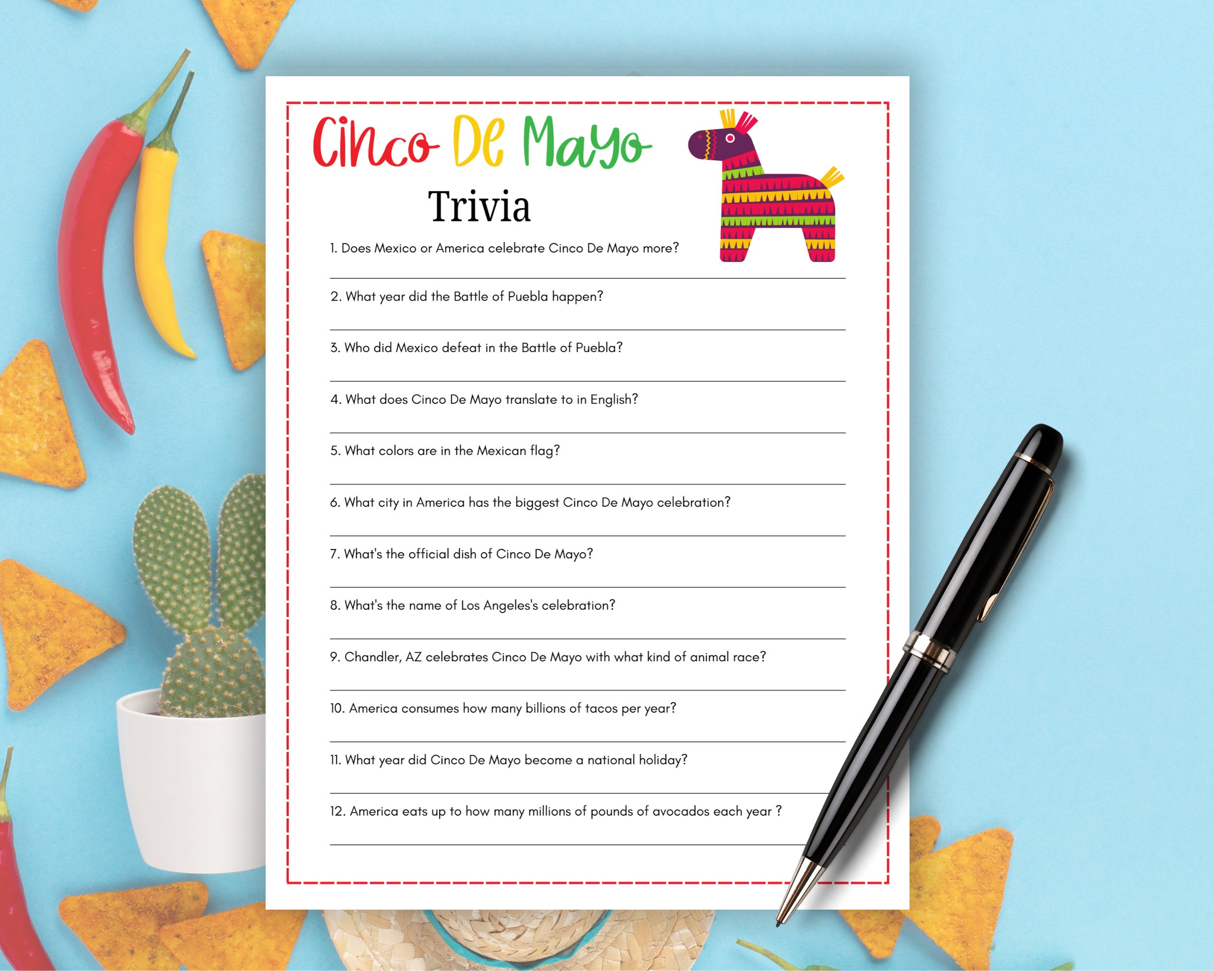 Cinco De Mayo Trivia Game, Printable Cinco De Mayo Activity, Cinco De ...