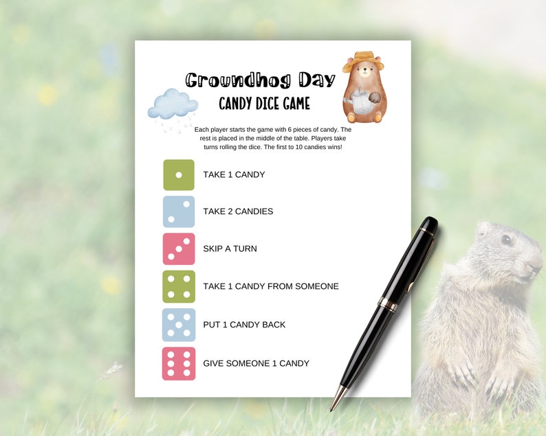 Groundhog Day Candy Dice Game, Groundhog Day Candy Game, Candy Dice ...