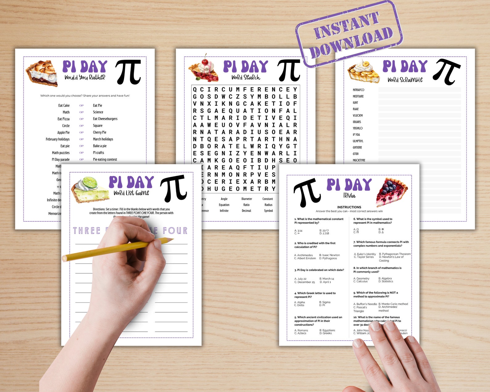 Pi Day Game Day Bundle, Printable Pi Day Activity Bundle, Pi Day Party ...
