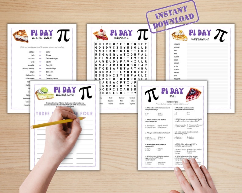Pi Day Game Day Bundle, Printable Pi Day Activity Bundle, Pi Day Party ...