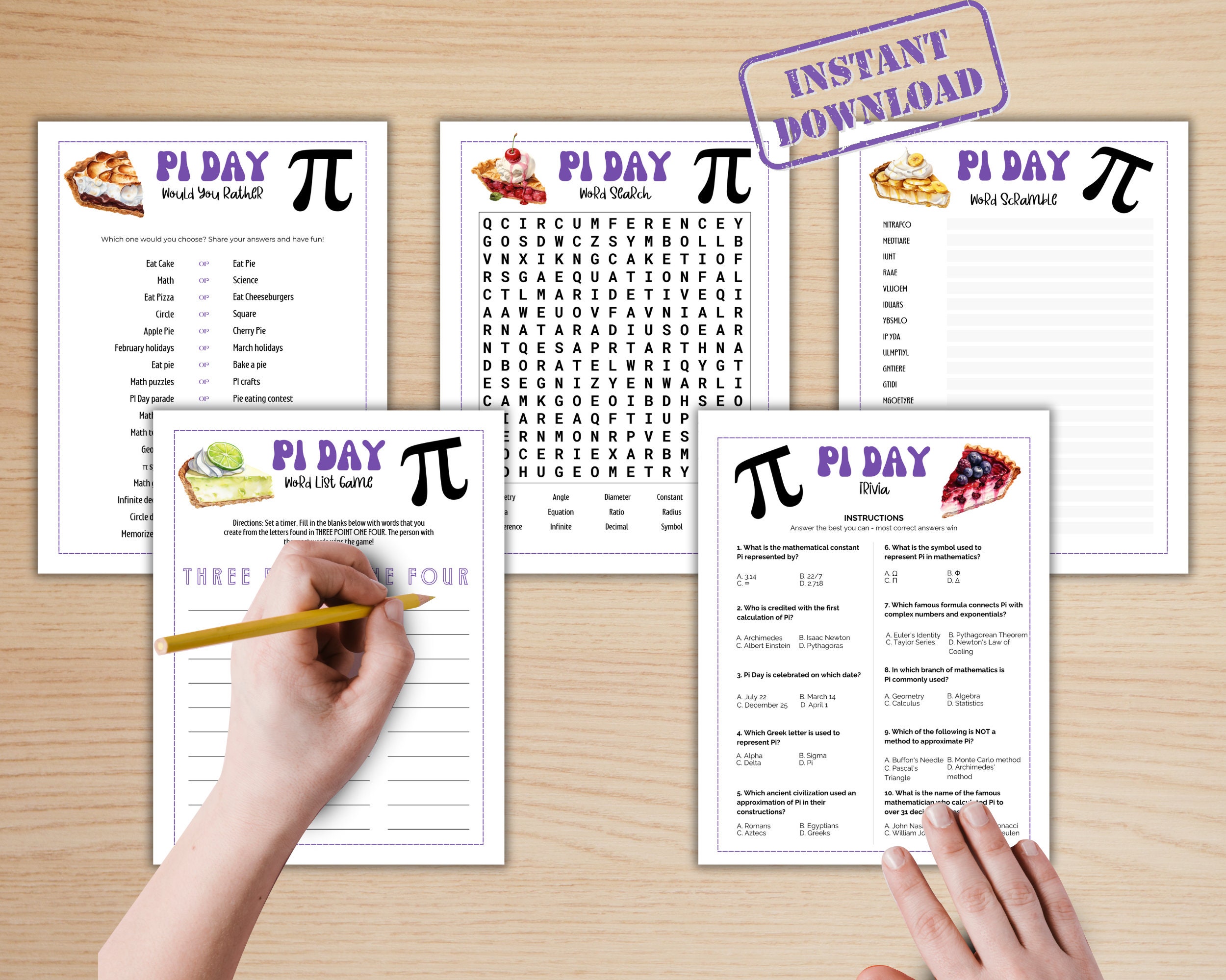 Pi Day Game Day Bundle, Printable Pi Day Activity Bundle, Pi Day Party ...