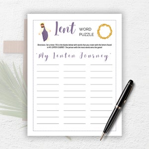 Lent Word Puzzle Game, Printable Lenten Activity, Lent Party Game ...