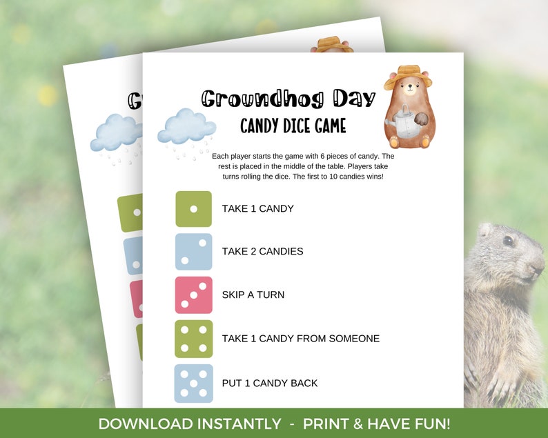 Groundhog Day Candy Dice Game, Groundhog Day Candy Game, Candy Dice ...