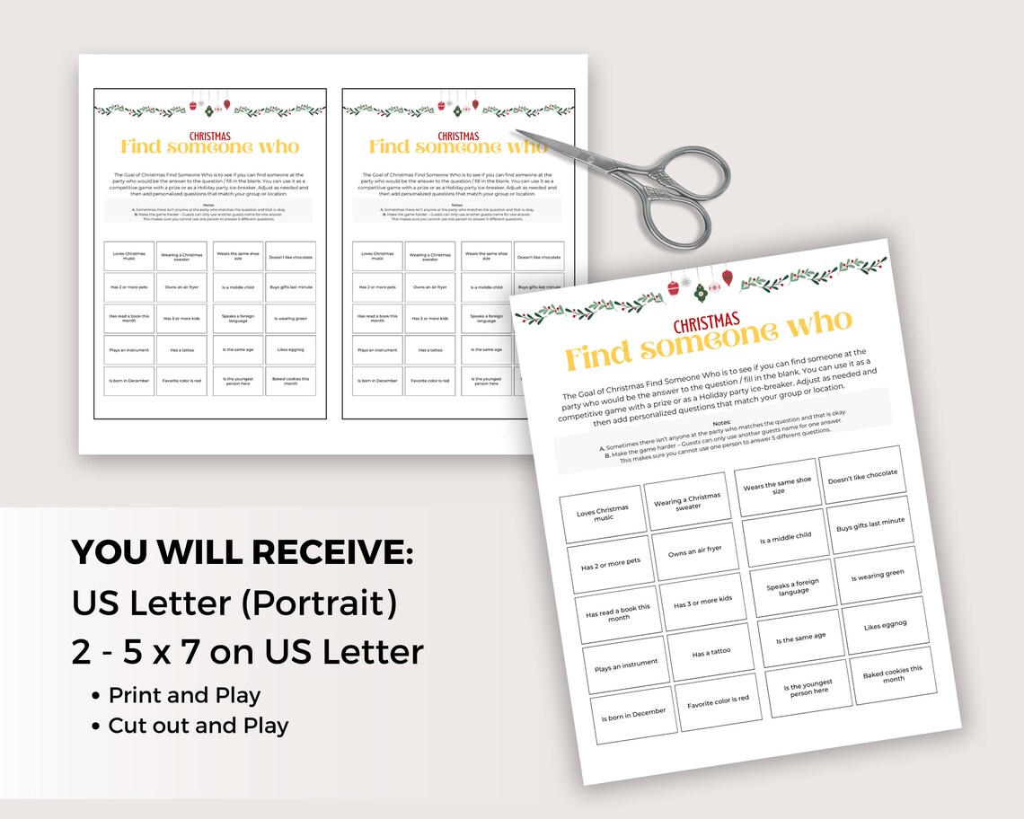 Christmas Find Someone Who Game, Printable Find Someone Who Game ...