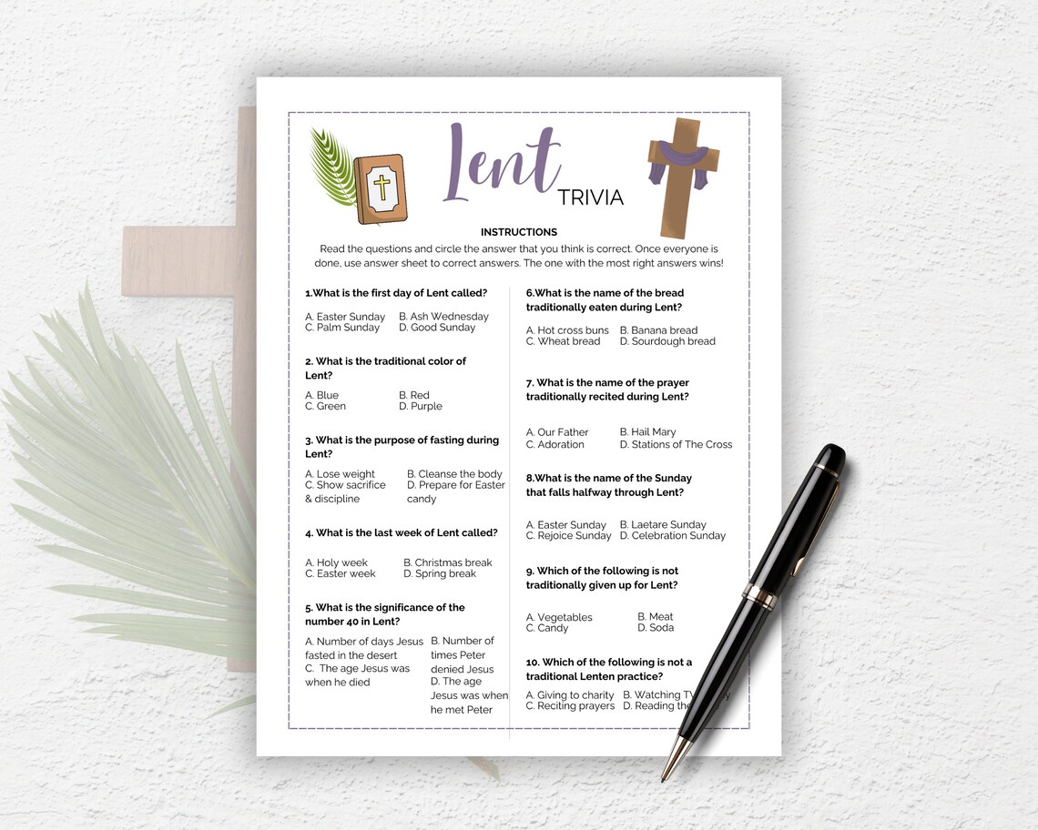 Lent Trivia Game, Printable Lenten Activity, Lent Party Game, Easter ...