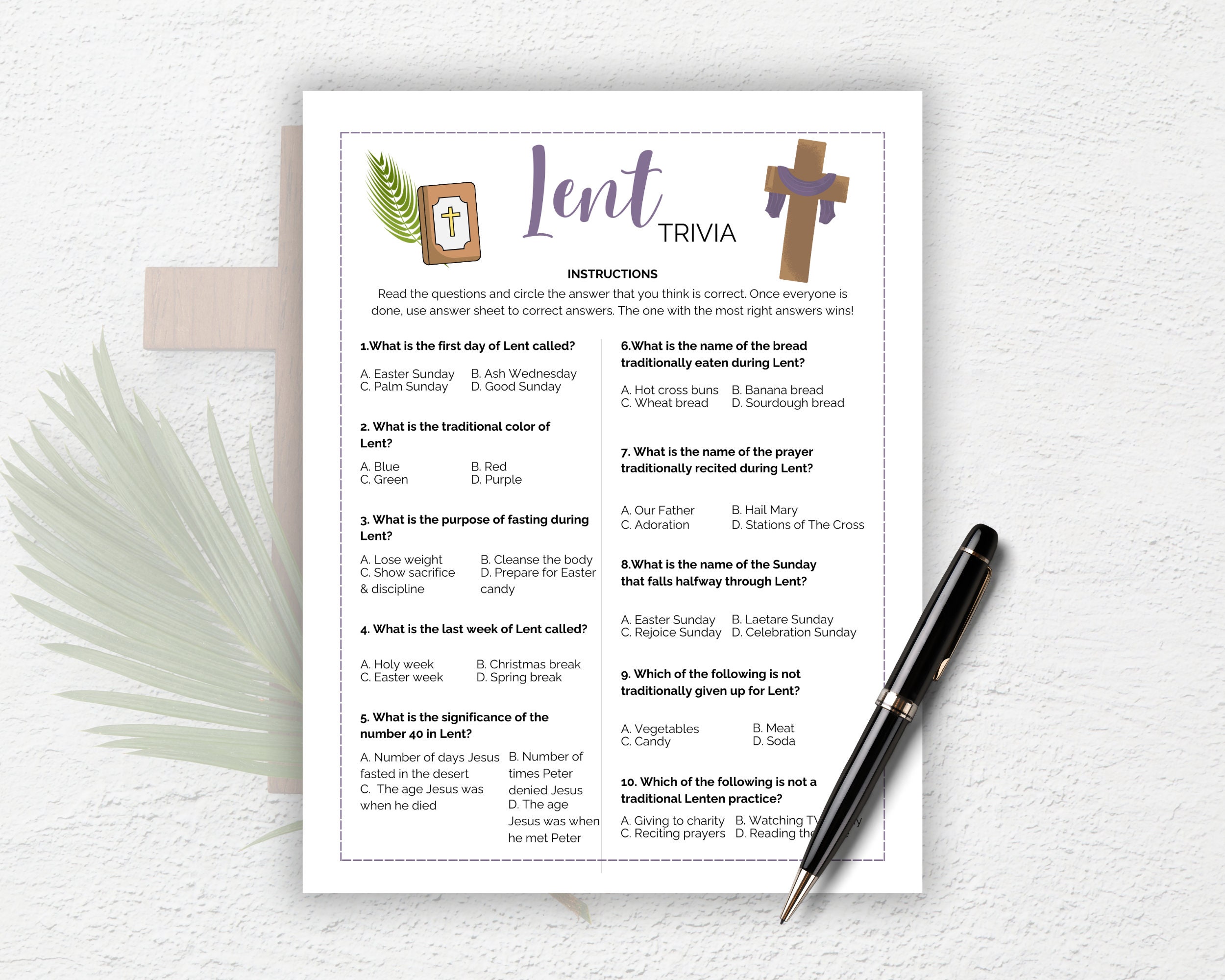 Lent Trivia Game, Printable Lenten Activity, Lent Party Game, Easter ...