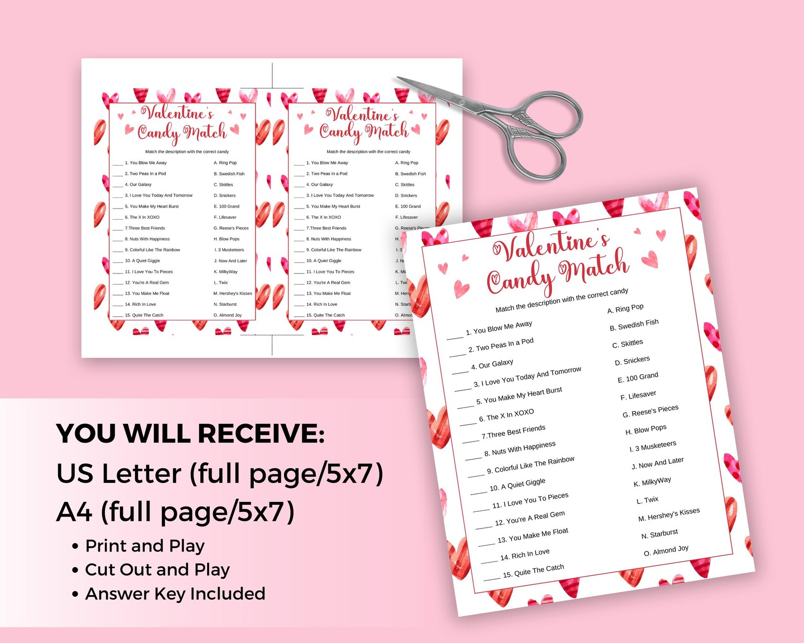 Valentine's Day Candy Match Game, Printable Valentine's Day Game ...