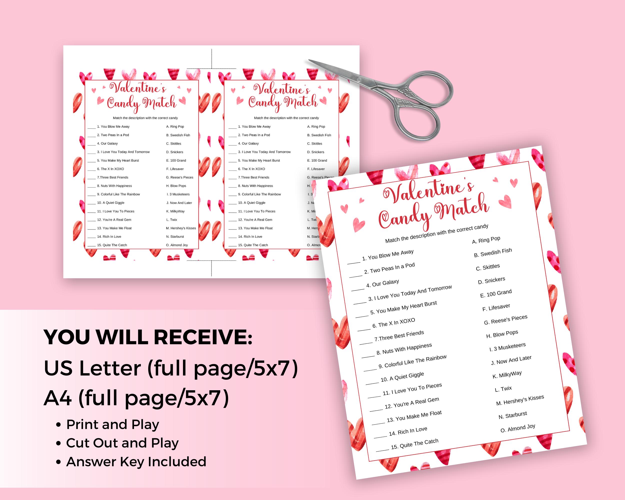 Valentine's Day Candy Match Game, Printable Valentine's Day Game ...