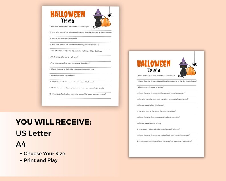 Halloween Trivia Game, Printable Quiz Game, Halloween Party Game ...