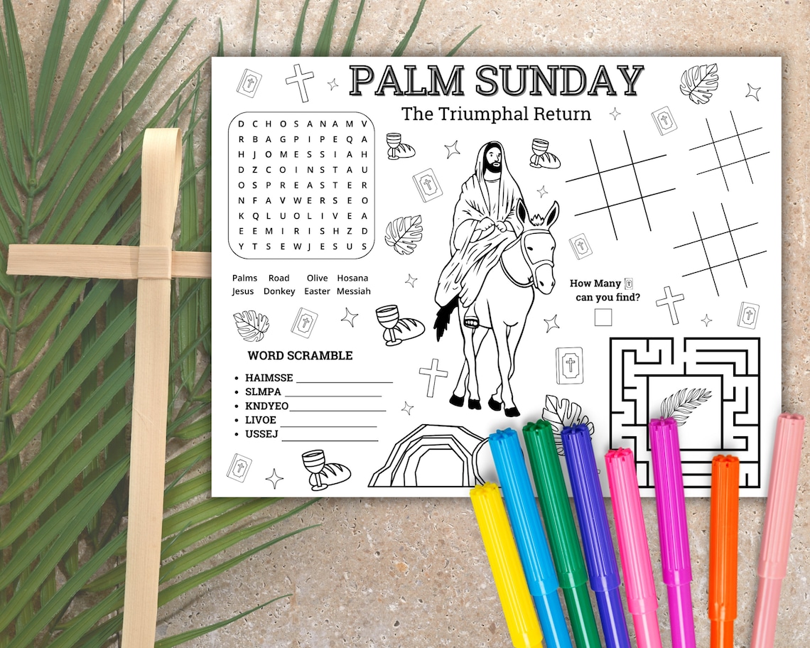 Palm Sunday Activity Placemat, Printable Palm Sunday Coloring Placemat ...