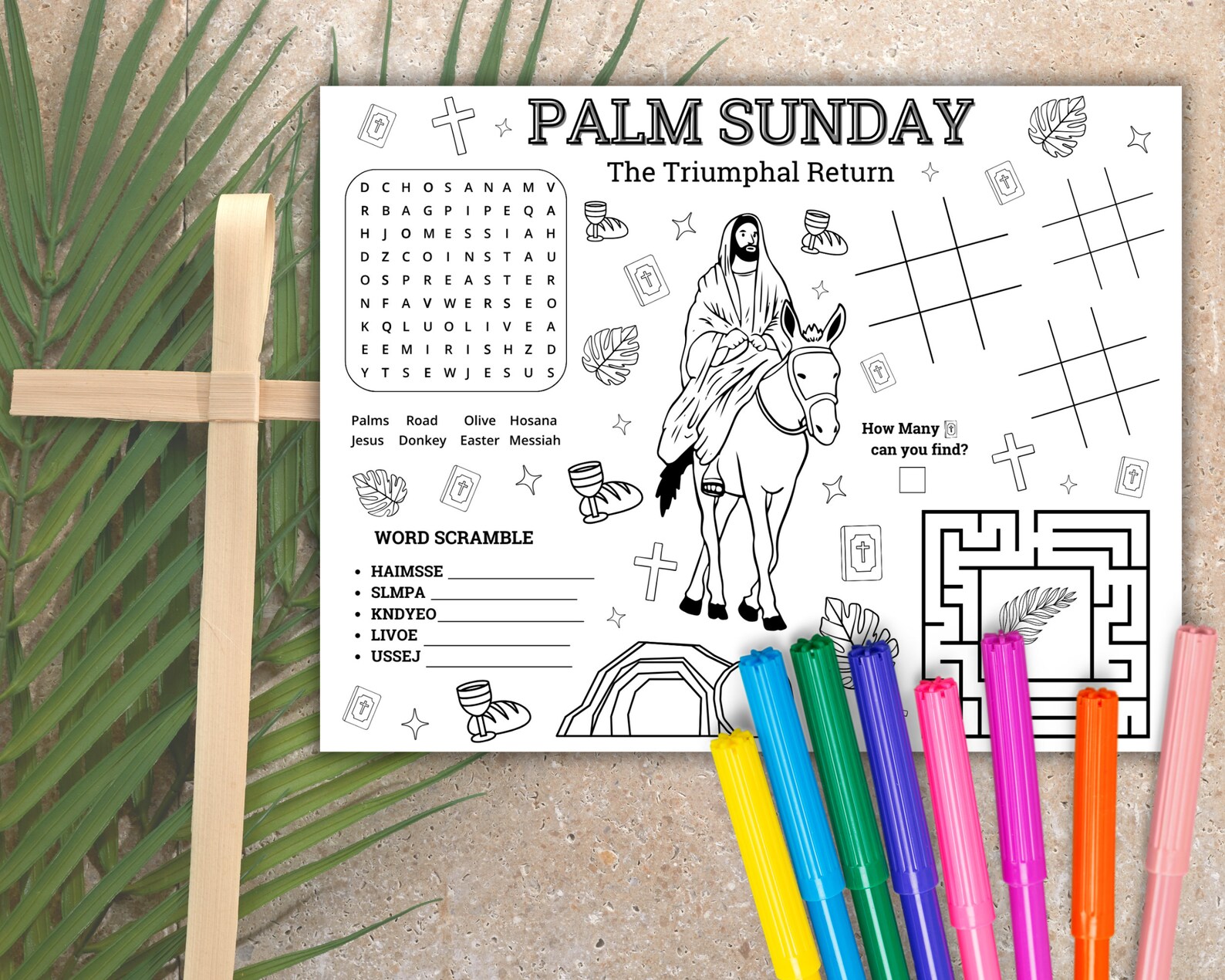 Palm Sunday Activity Placemat, Printable Palm Sunday Coloring Placemat ...