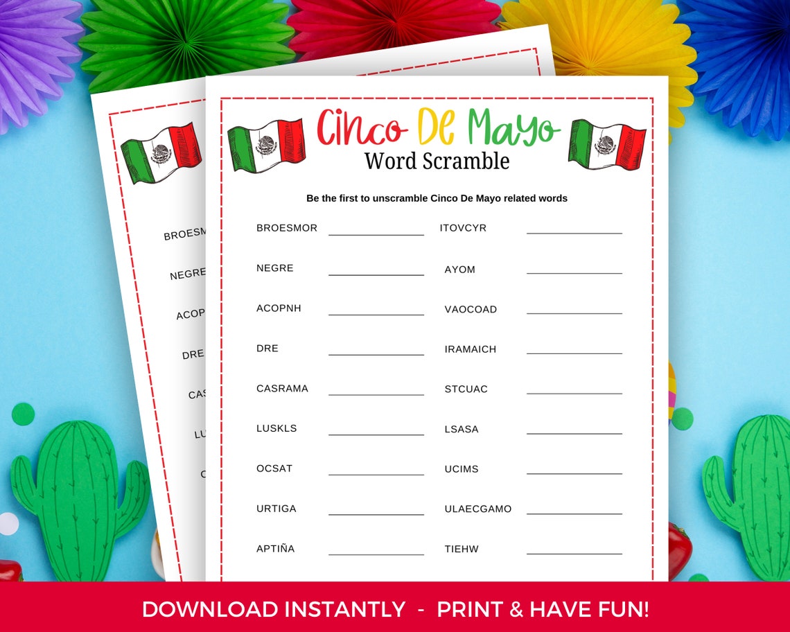 Cinco De Mayo Word Scramble Game, Printable Cinco De Mayo Activity ...