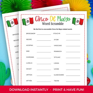Cinco De Mayo Word Scramble Game, Printable Cinco De Mayo Activity ...
