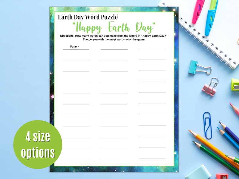 Earth Day Word Puzzle Game Printable Earth Day Word Puzzle - Etsy