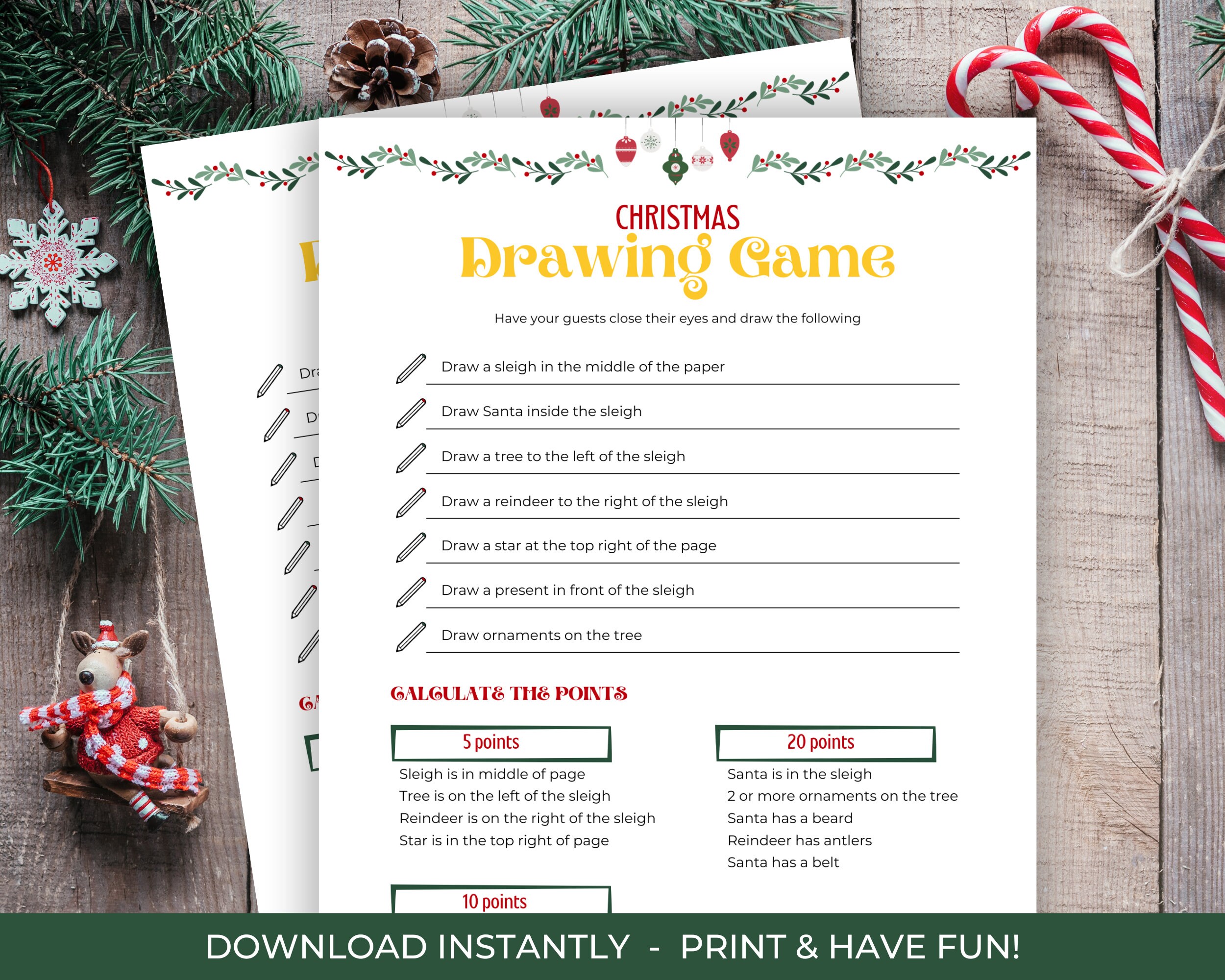Christmas Drawing Game, Printable Christmas Drawing Challenge Game ...