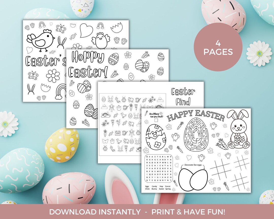 Easter Activity Placemat, Printable Easter Coloring Placemat, Easter ...