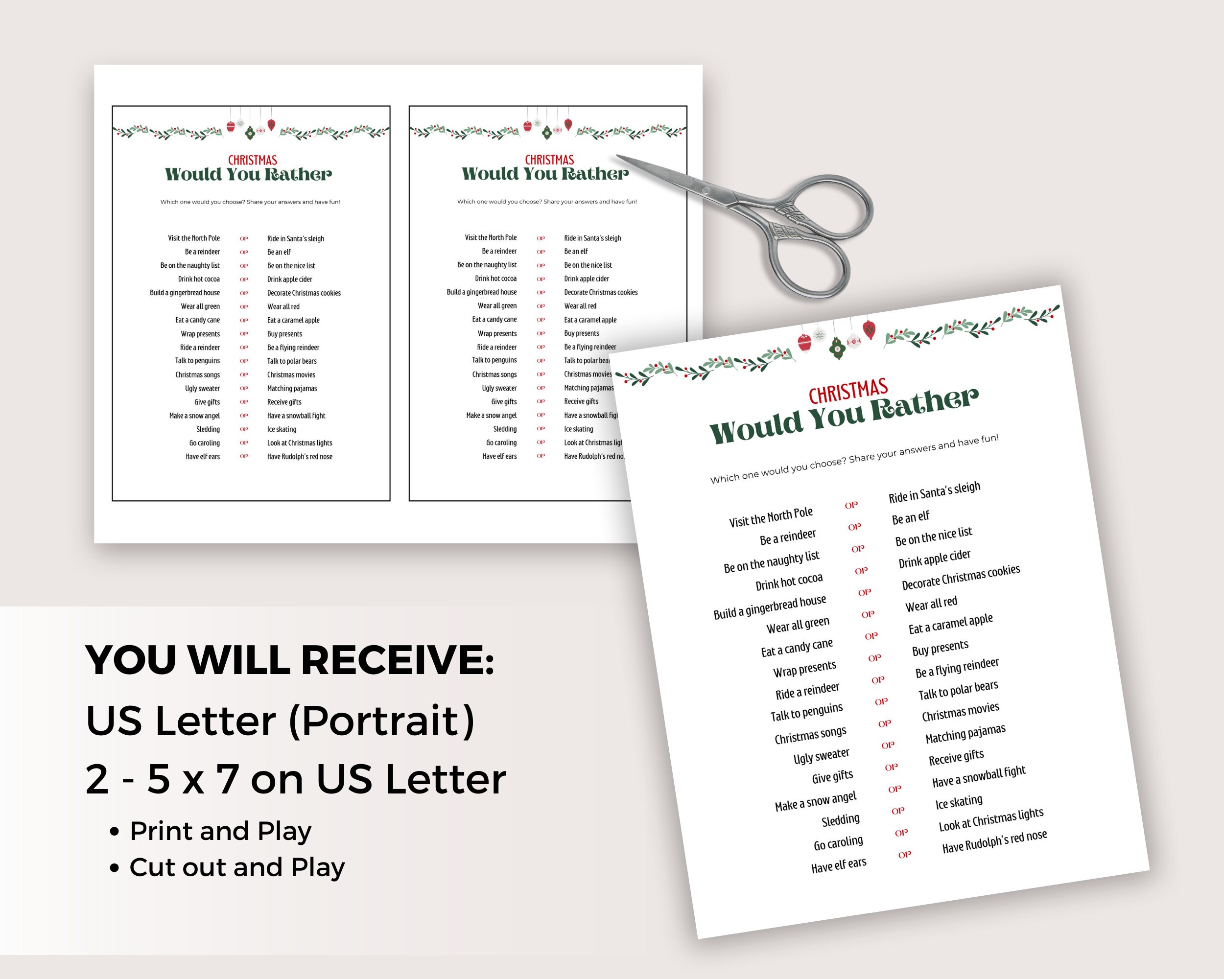 Christmas Would You Rather Game, Printable Christmas This or That ...