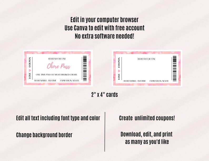 Editable Love Coupons for Her, Printable Love Coupons, Gift for Her ...