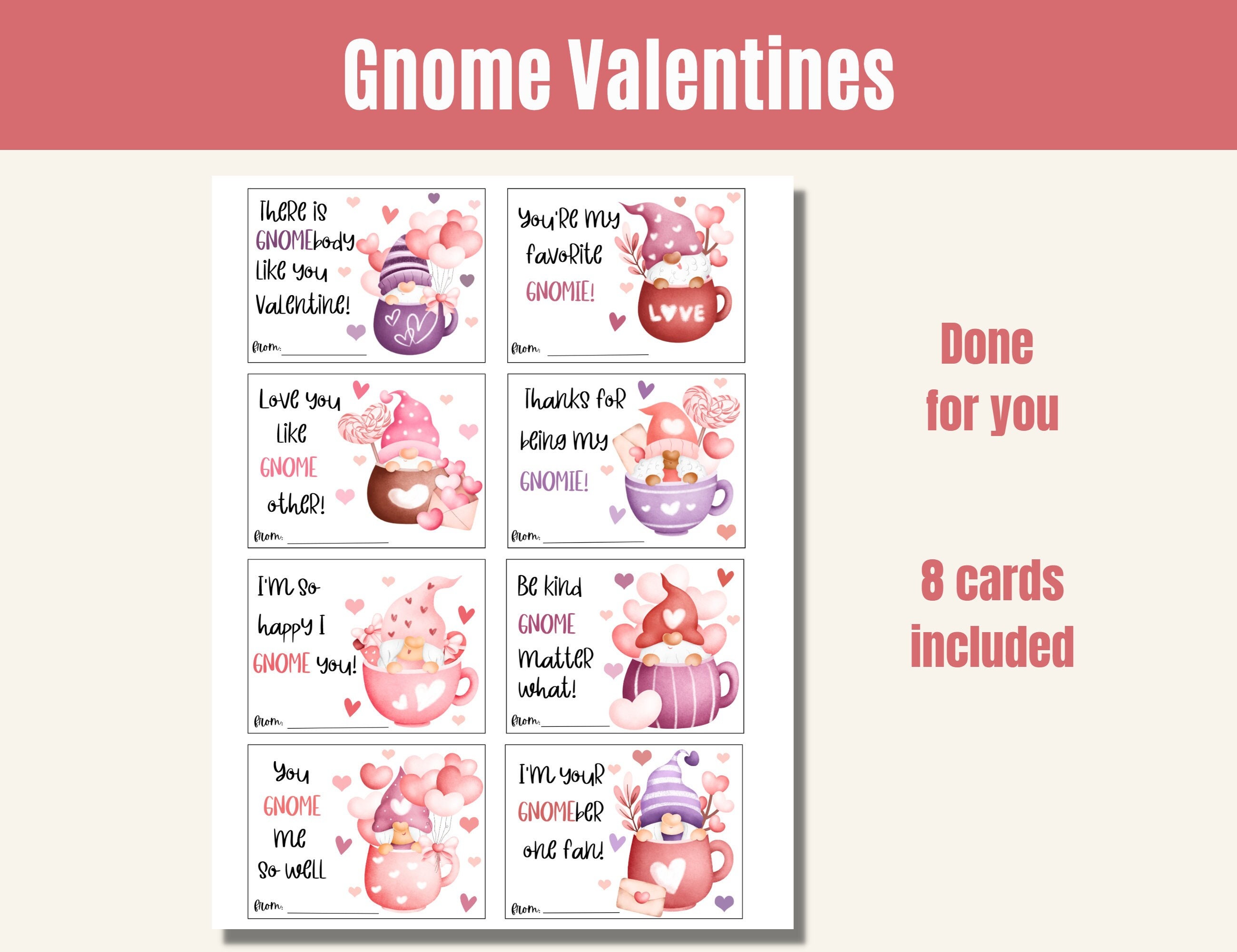 Printable Gnome Valentine Cards, Gnome Valentine Tags, School Valentine ...
