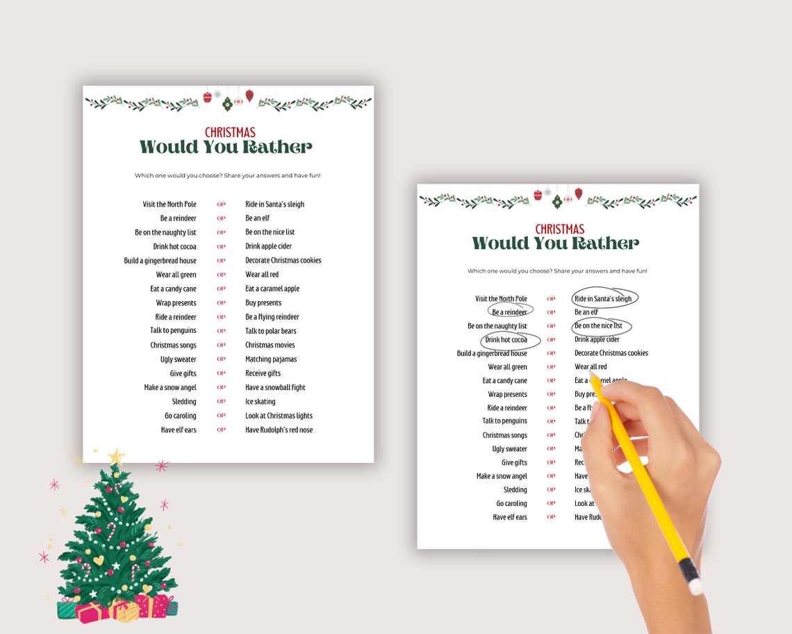 Christmas Would You Rather Game, Printable Christmas This or That ...