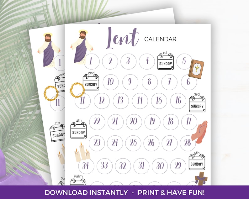 Lent Countdown Calendar, Printable Lenten Coloring Calendar, Ash ...