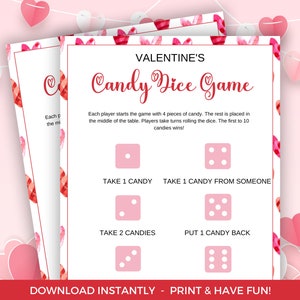 Valentine's Day Candy Dice Game, Printable Valentine's Day Game ...